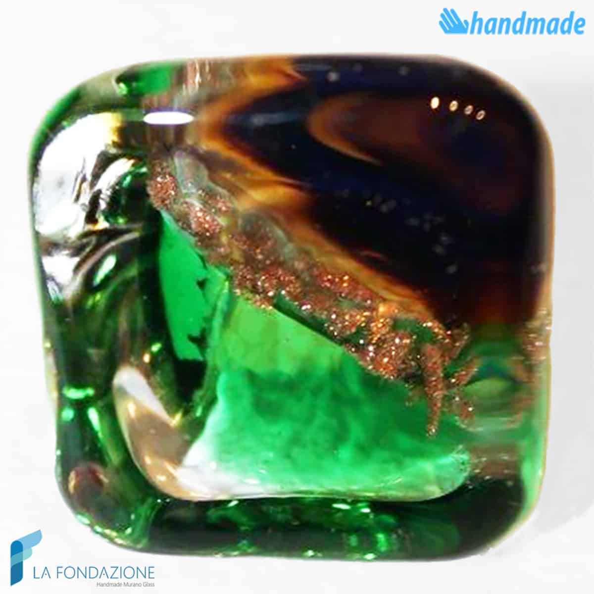 Cubo Calcedonio Verde - Anello a fascia in vetro di Murano, , La ...