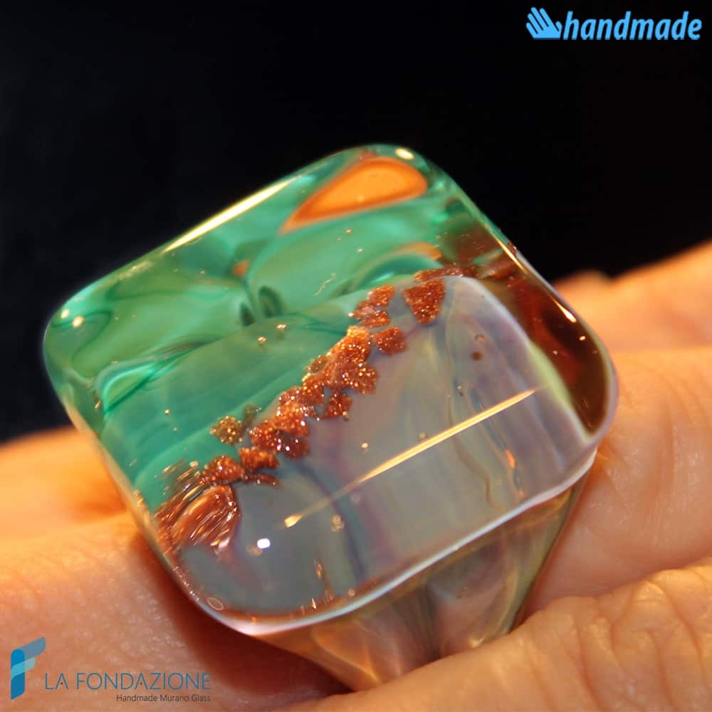 Anello Cubo Calcedonio Verde Ottanio | Gioielli in vetro di Murano | La ...