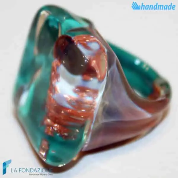 Anello Cubo Calcedonio Verde Ottanio | Gioielli in vetro di Murano | La ...