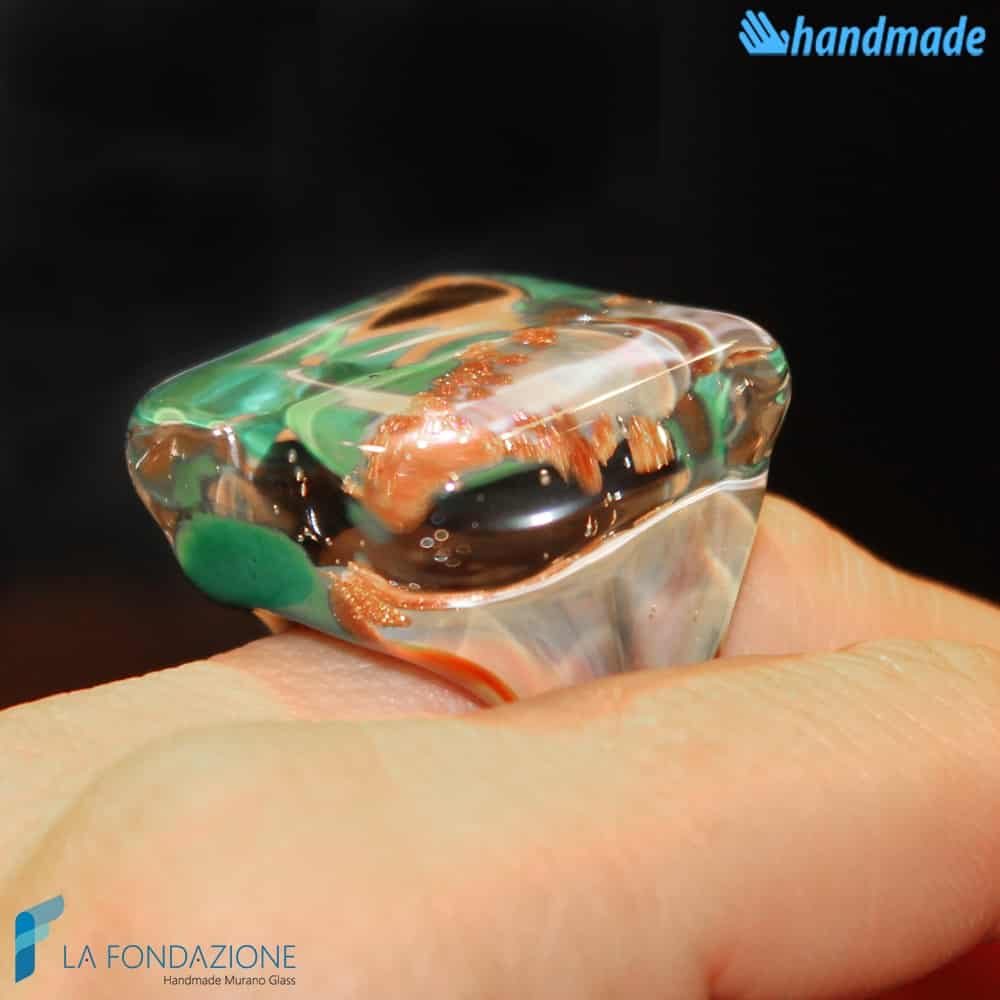 Anello Cubo Calcedonio Verde Ottanio | Gioielli in vetro di Murano | La ...