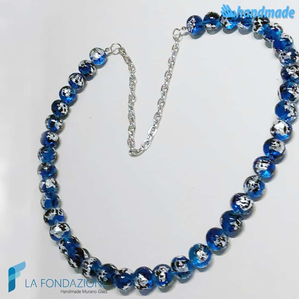 Blue maculé pearl necklace | Murano glass jewelry | La Fondazione
